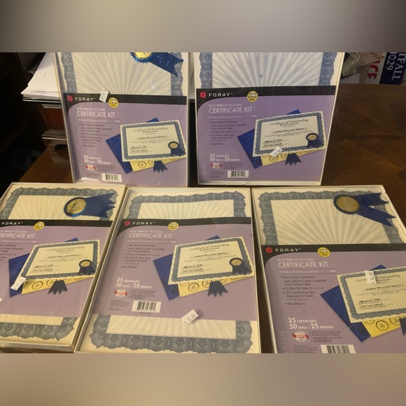 Foray | Office | Foray Lot Of 5 Pks Certificate Kits Blue Ribbon Office ...